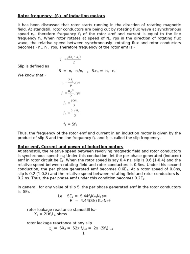 Rotor Frequency of Induction Motors | PDF | Electric Motor | Transformer