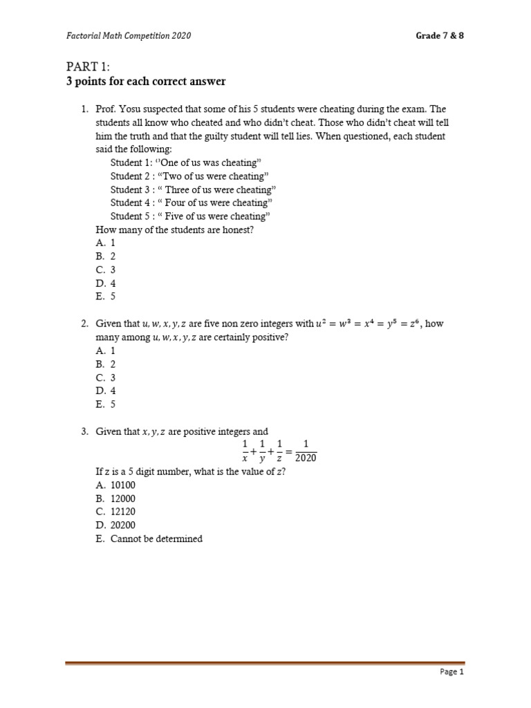 Factorial, Grade 7-8, English | PDF