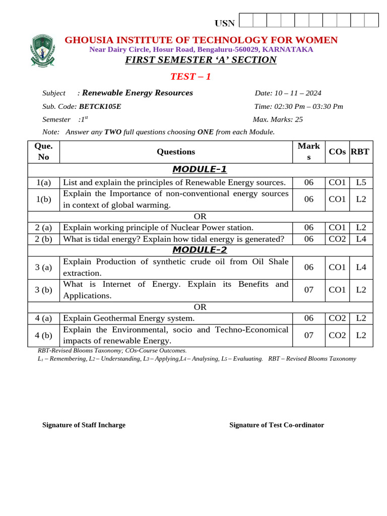 Test 1 Question Paper | PDF