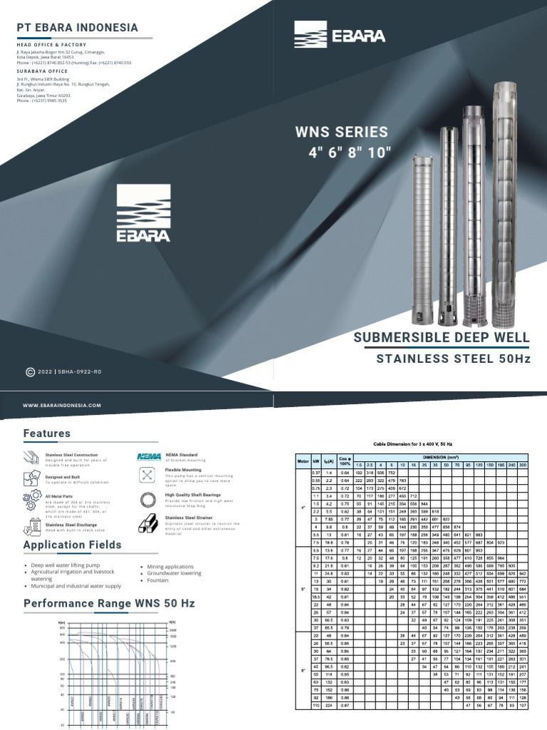 Ebara Brochure of Sub Borehole Motor Compact | PDF