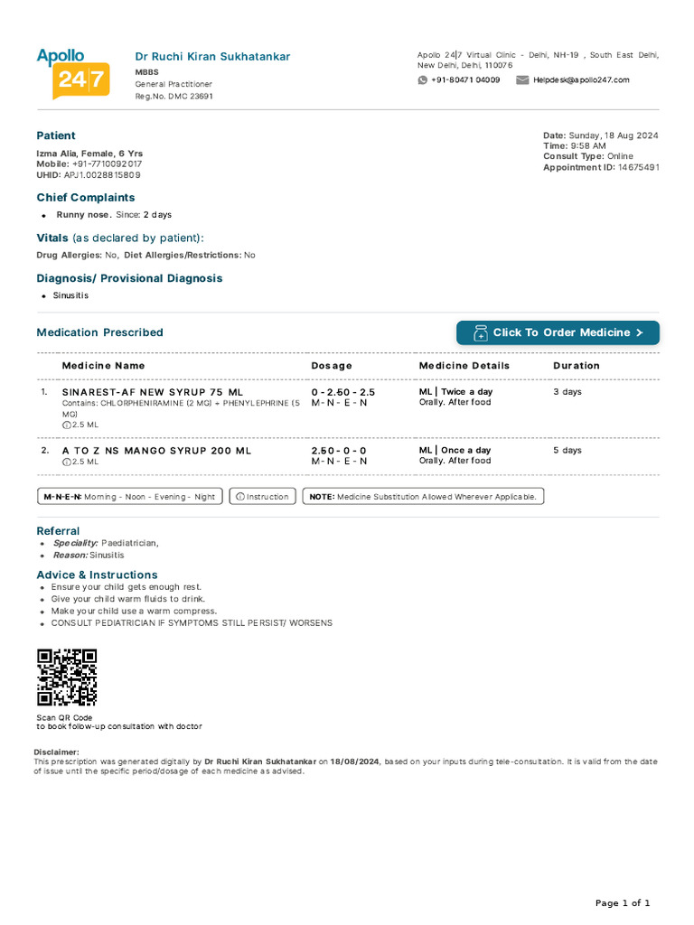 Prescription - Apollo 2471724309539062 | PDF