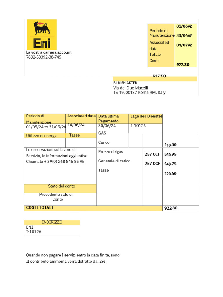 Italy Gas Utility Business Bill PDF | PDF