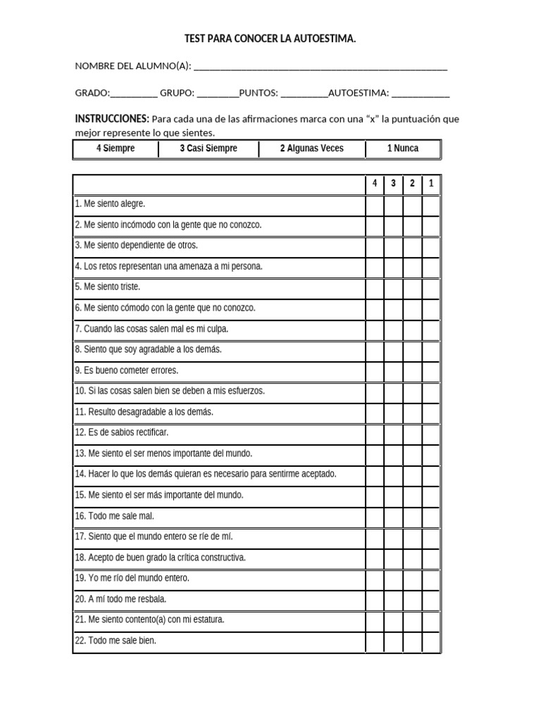Test Autoestima | PDF