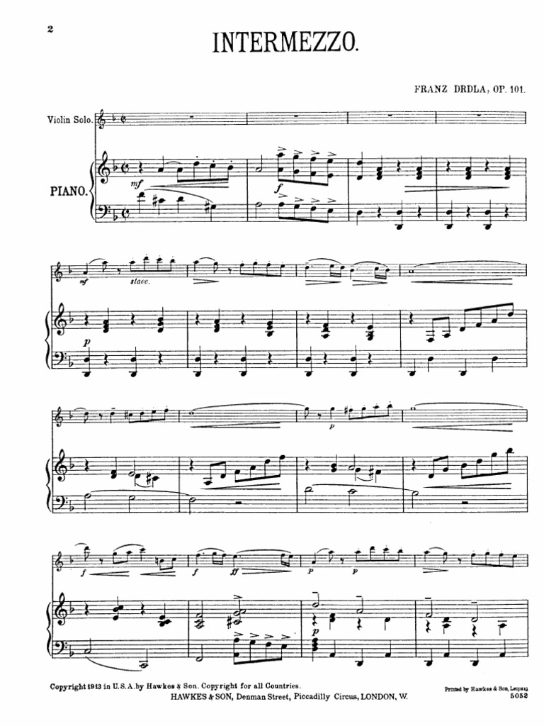 Intermezzo Piano and Violin Drdla | PDF