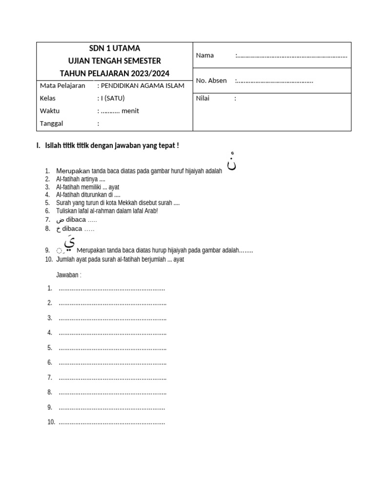 Esai Pts Kls 1 | PDF