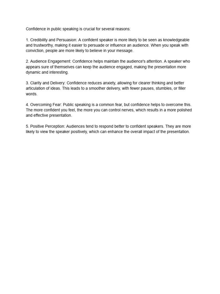 Importance of Confidence in Public Speaking | PDF