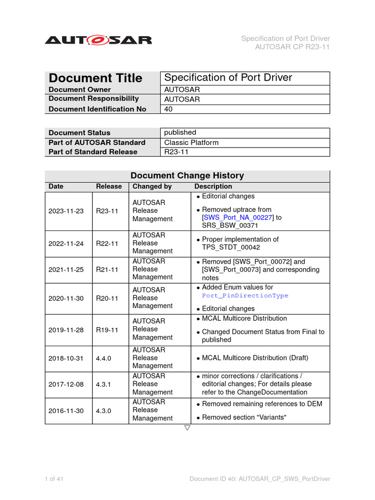 Autosar Cp Sws Portdriver | PDF