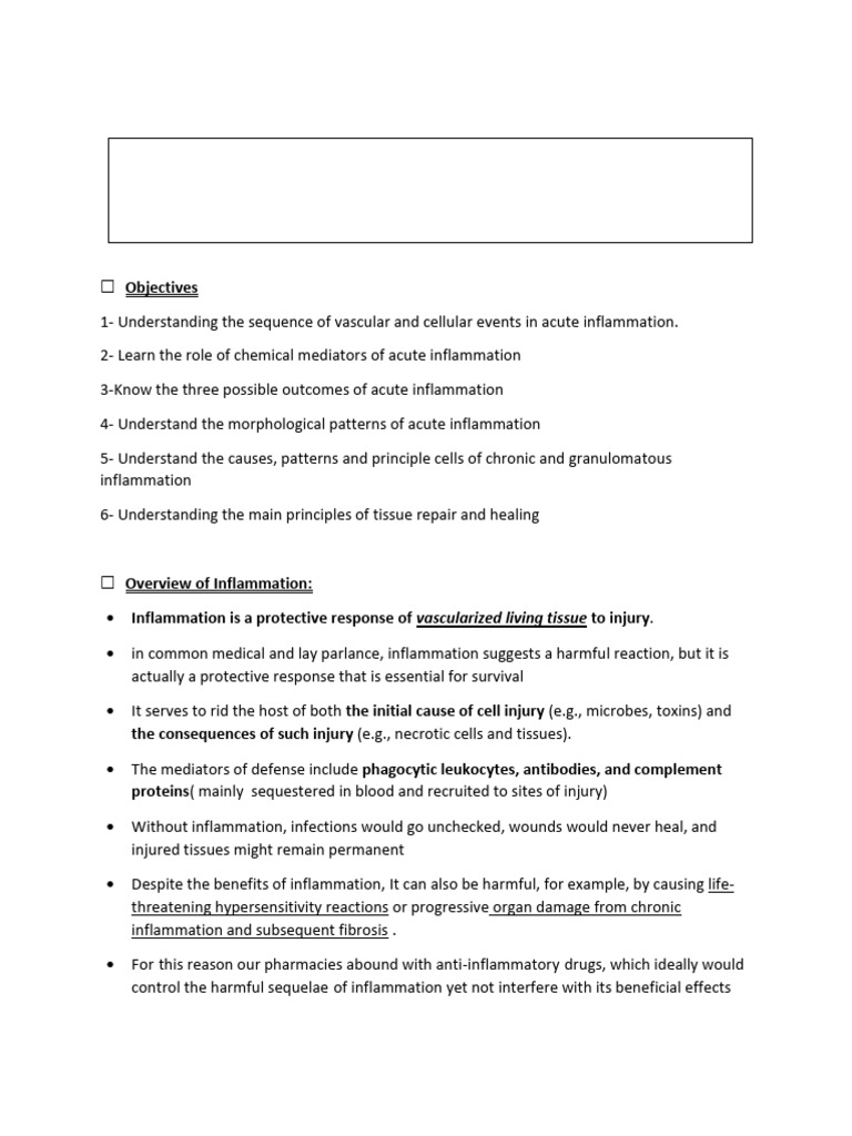 Principles of Inflammation, Mechanism and Repair | PDF