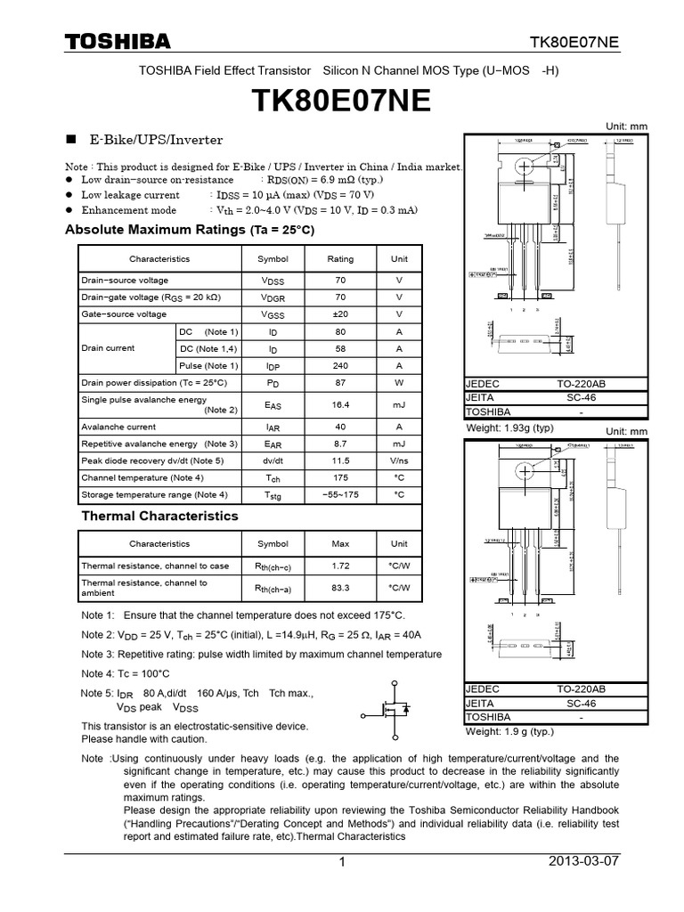 K80E07NE Toshiba | PDF | Field Effect Transistor | Science & Mathematics
