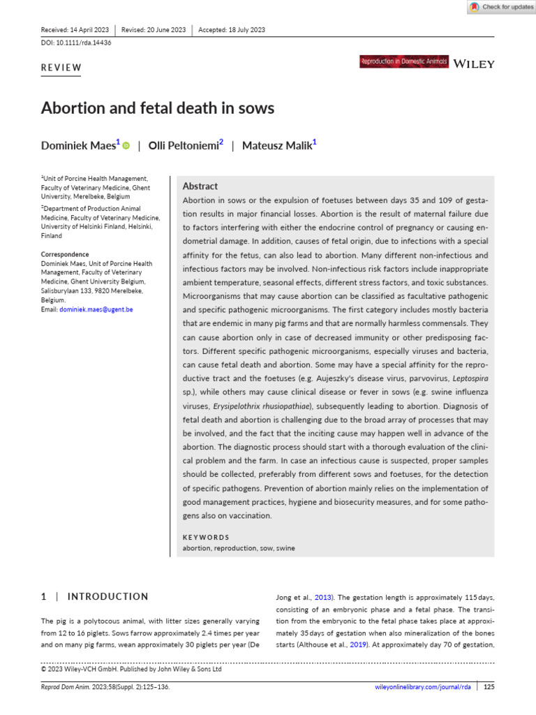 Reprod Domestic Animals - 2023 - Maes - Abortion and Fetal Death in ...