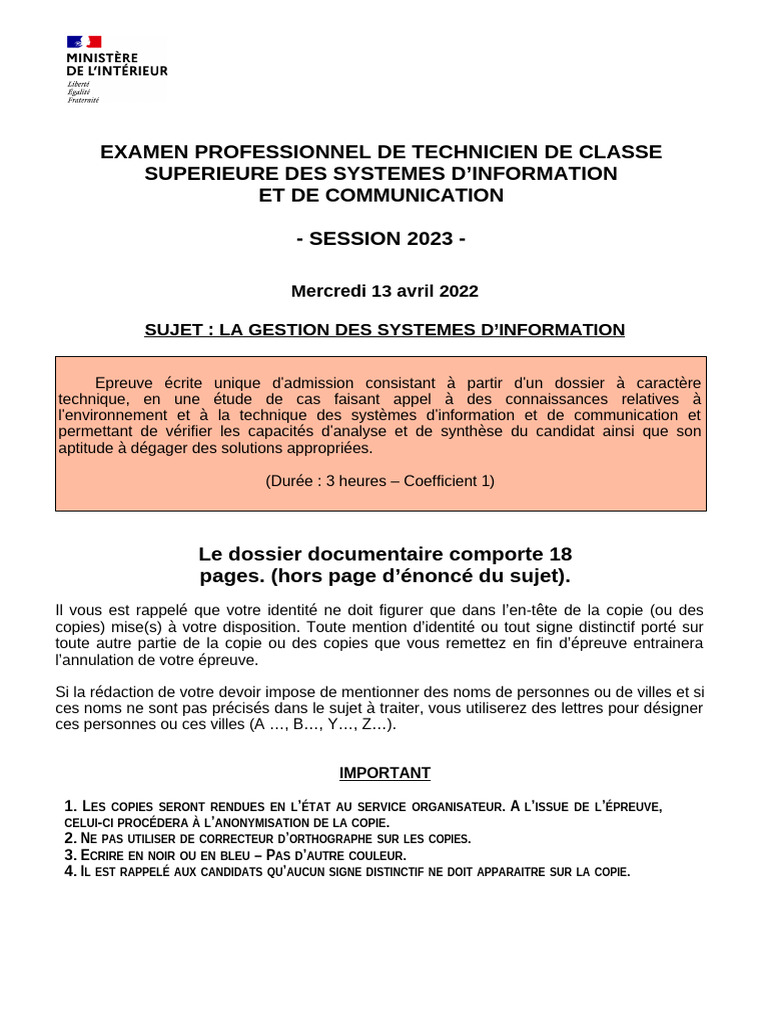 TSIC CS 2023 - Sujet GSI | PDF