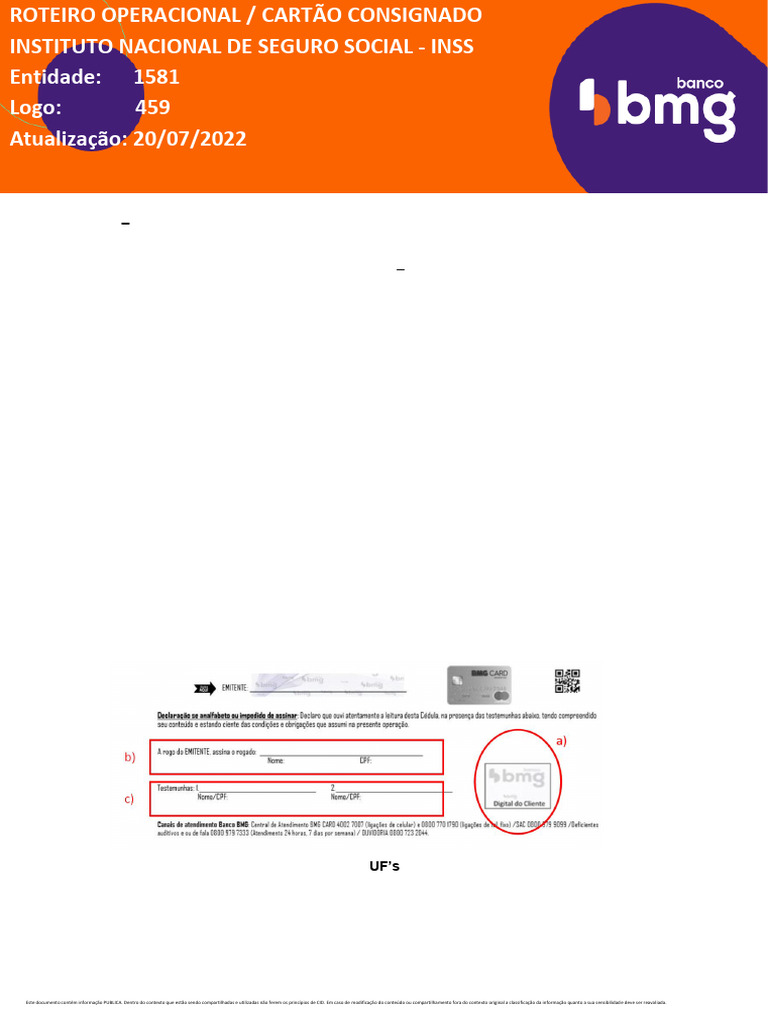 Roteiro Operacional Cartao Consig BMG | PDF