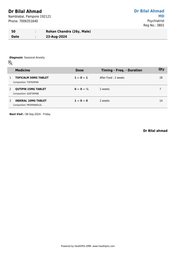 DR Bilal Ahmad: 50 Rohan Chandra (26y, Male) Date 23-Aug-2024 | PDF