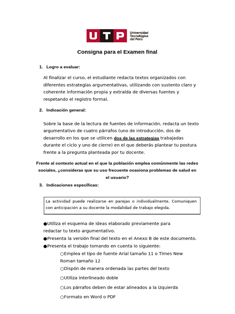 Formato - Examen Final | PDF