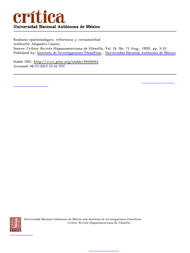 Realismo Epistemológico, Referencia y Verosimilitud | PDF | Realismo ...
