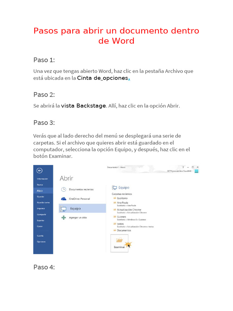 Pasos para Abrir Un Documento Dentro de Word | PDF