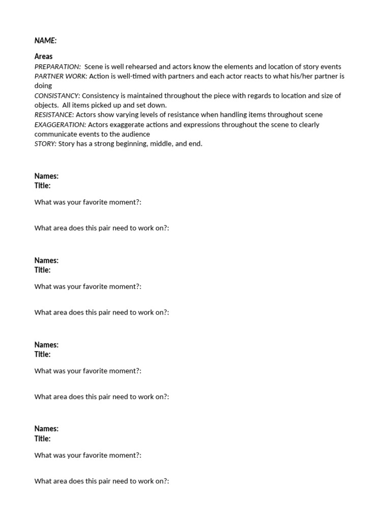 Pantomime Preview Worksheet | PDF