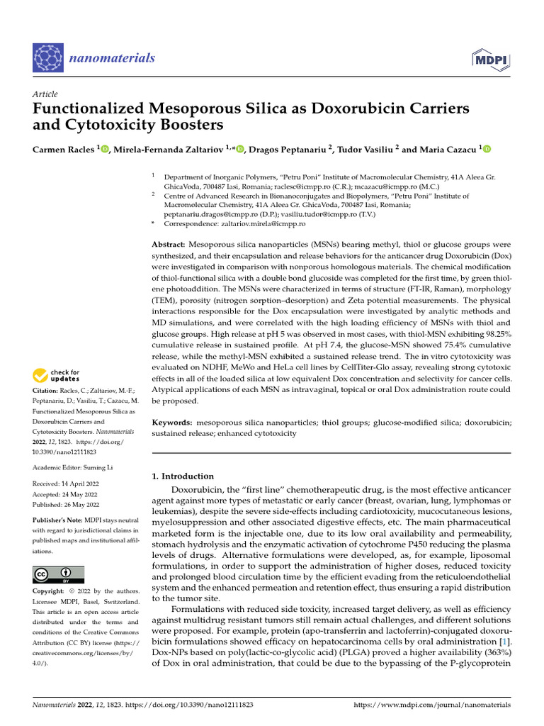 Functionalized Mesoporous Silica As Doxorubicin CA | PDF