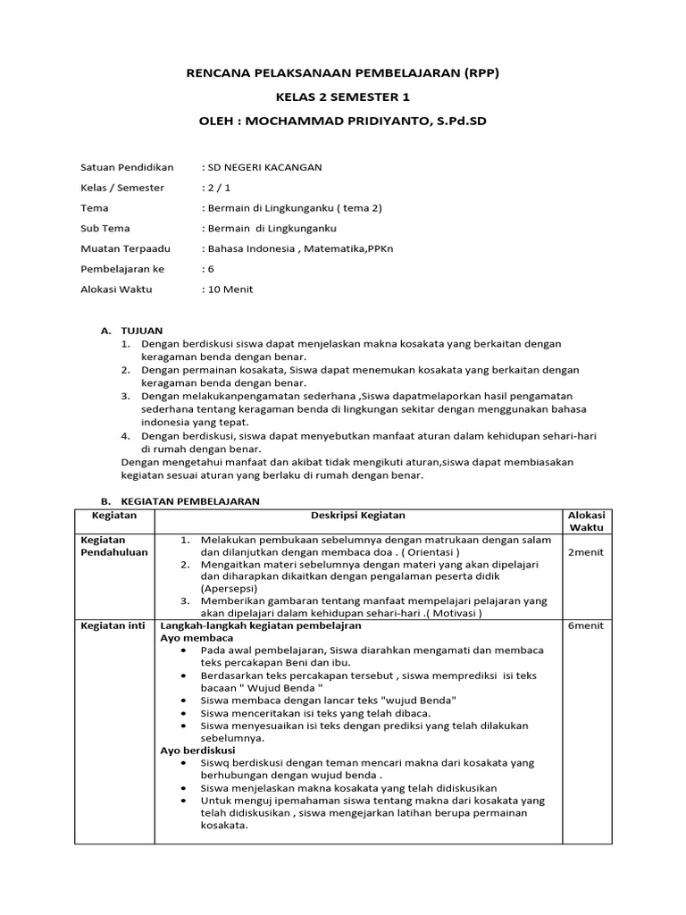 RPP Kelas 2 Penggerak | PDF
