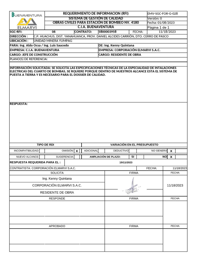 Emv-sgc-For-g-028 Requerimiento de Informacion (Rfi) | PDF