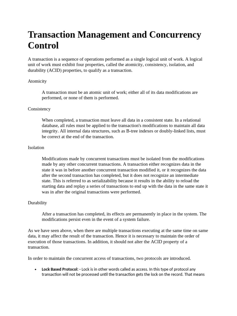 Transaction Management and Concurrency Control | PDF
