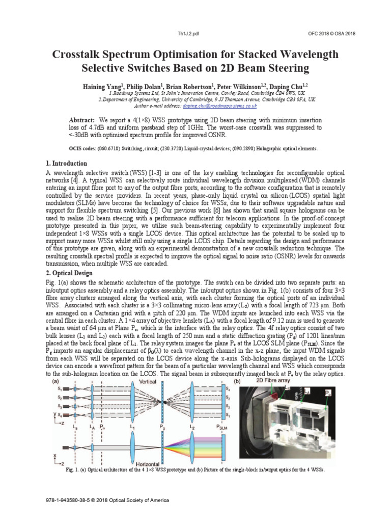 Crosstalk Spectrum Optimisation For Stacked Wavelength Selective ...