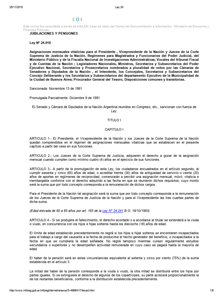 Ley 24018 | PDF | Jubilación | Legislador