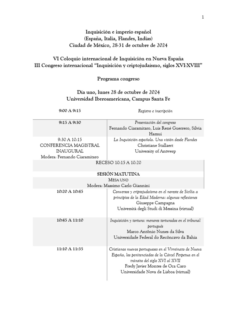 Programa - Coloquio Inqusiciion - 2024 | PDF