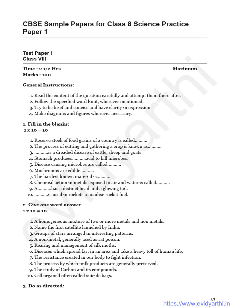 CBSE Sample Papers For Class 8 Science Practice Paper 1 | PDF | Metals ...
