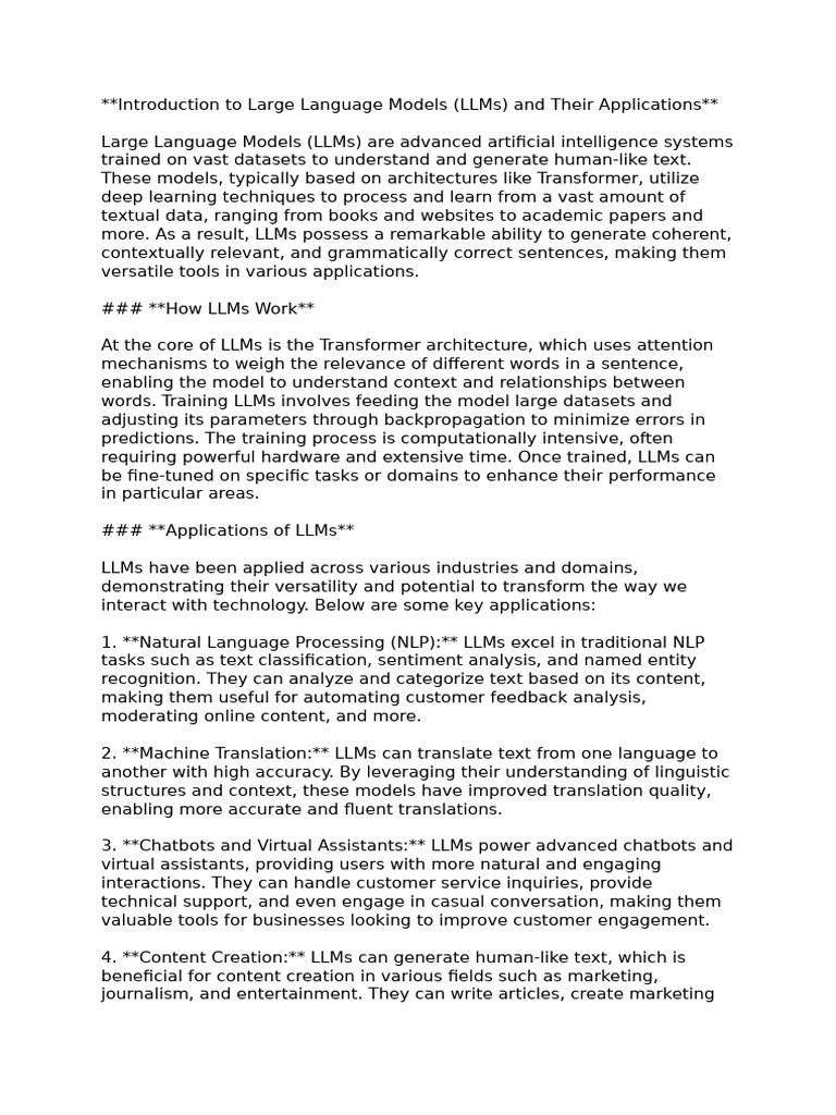 Introduction To Large Language Models | PDF