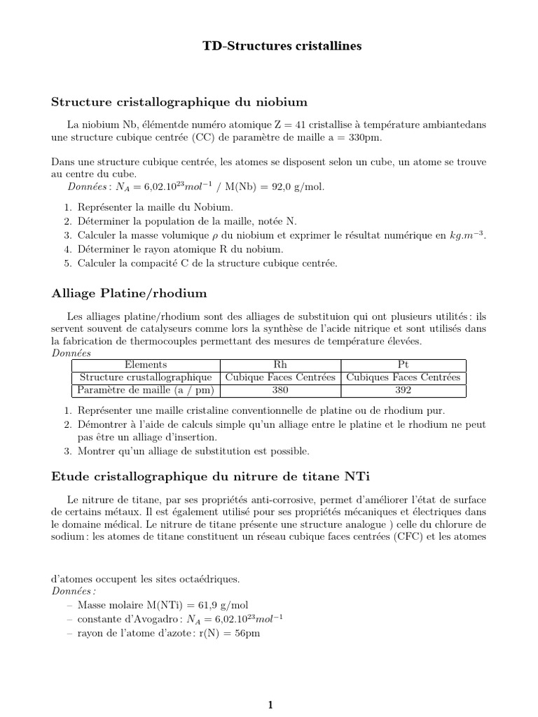 TD Structures Cristallines | PDF