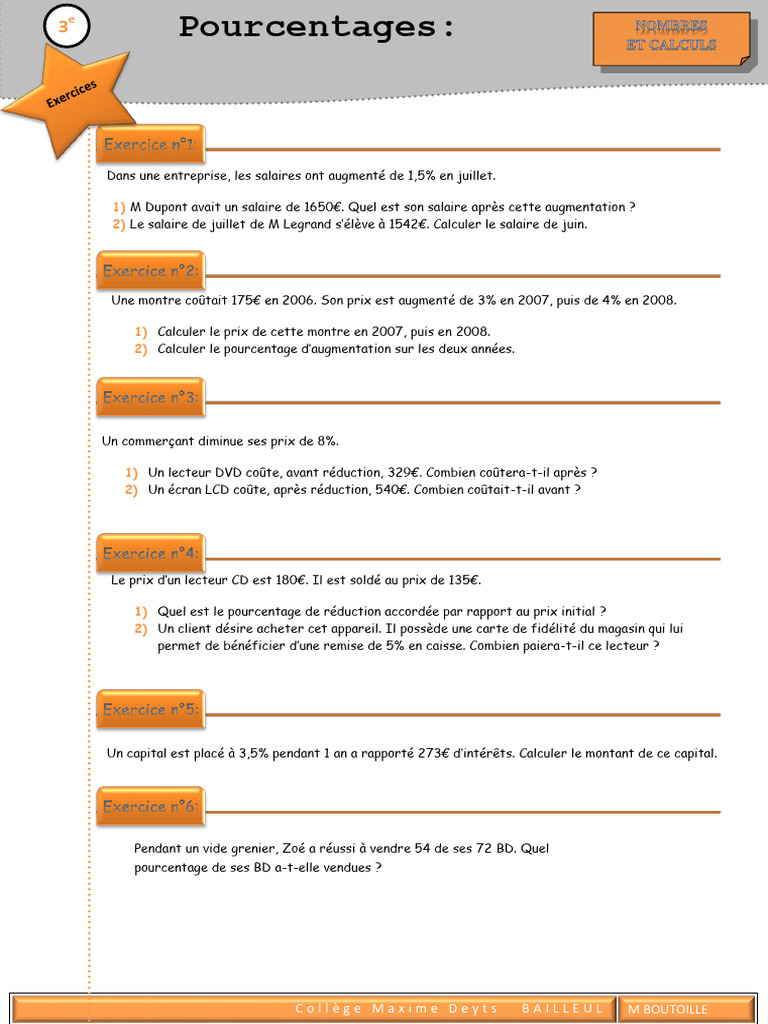 10 Pourcentages | PDF