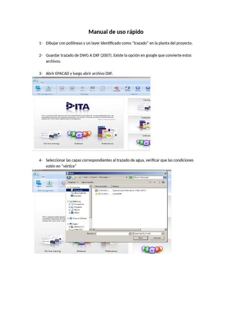 Manual de Uso Rápido EPACAD A EPANET | PDF