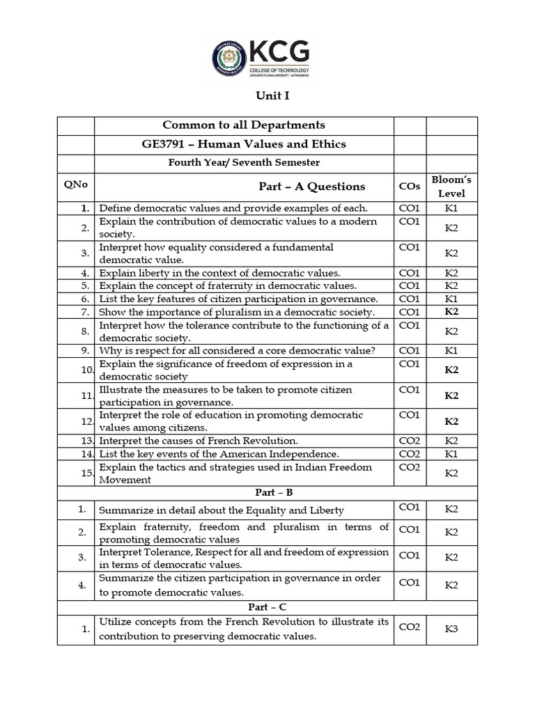 GE3791 Human Values and Ethics Questions | PDF | Scientific Method ...