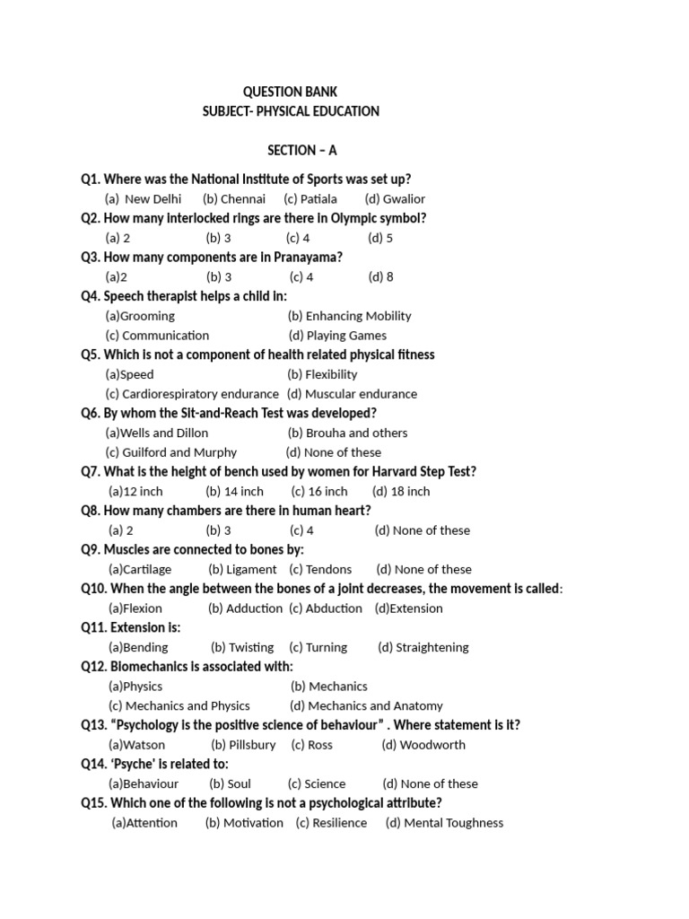 11 PHYSICAL EDUCATION QUESTION BANK (1) | PDF