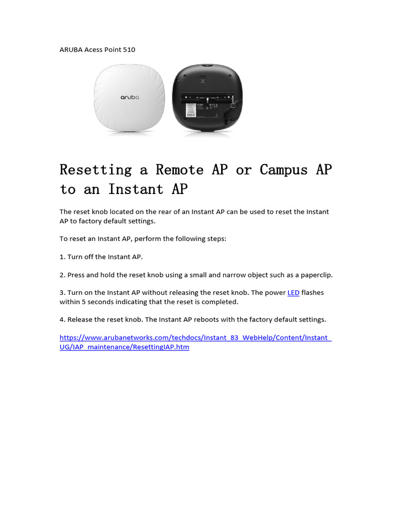 Reset y Configuración Aruba AP 510 | PDF