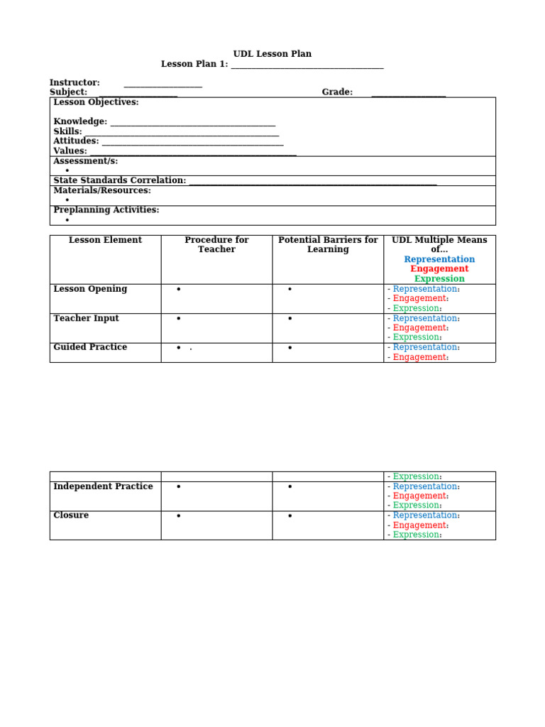 UDL Lesson Plan Template | PDF UDL Lesson Plan Template | PDF