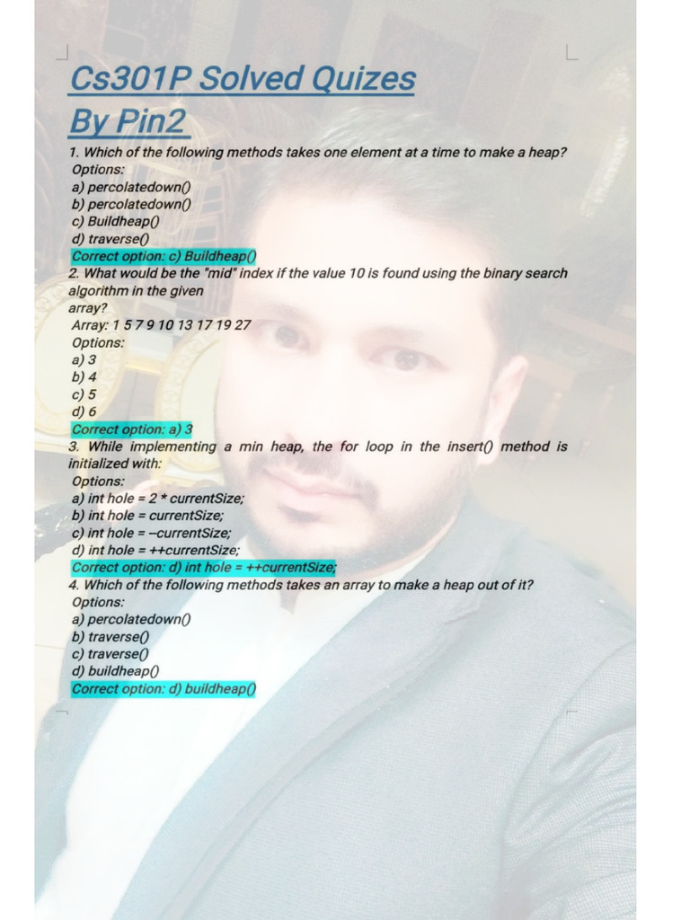Cs301P Solved Quizzes by Pin2 | PDF