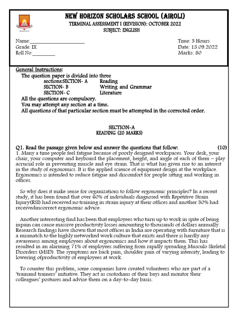 Final English Revision Paper-9th | PDF