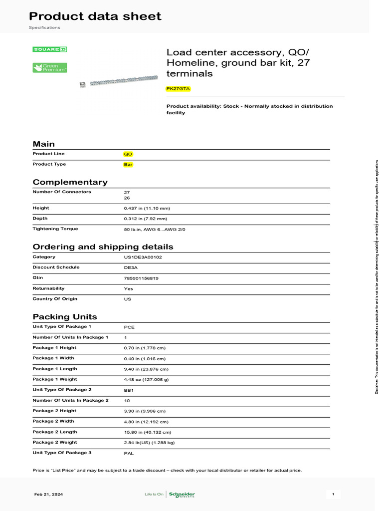 Schneider Electric - QO-Load-Centers - PK27GTA | PDF