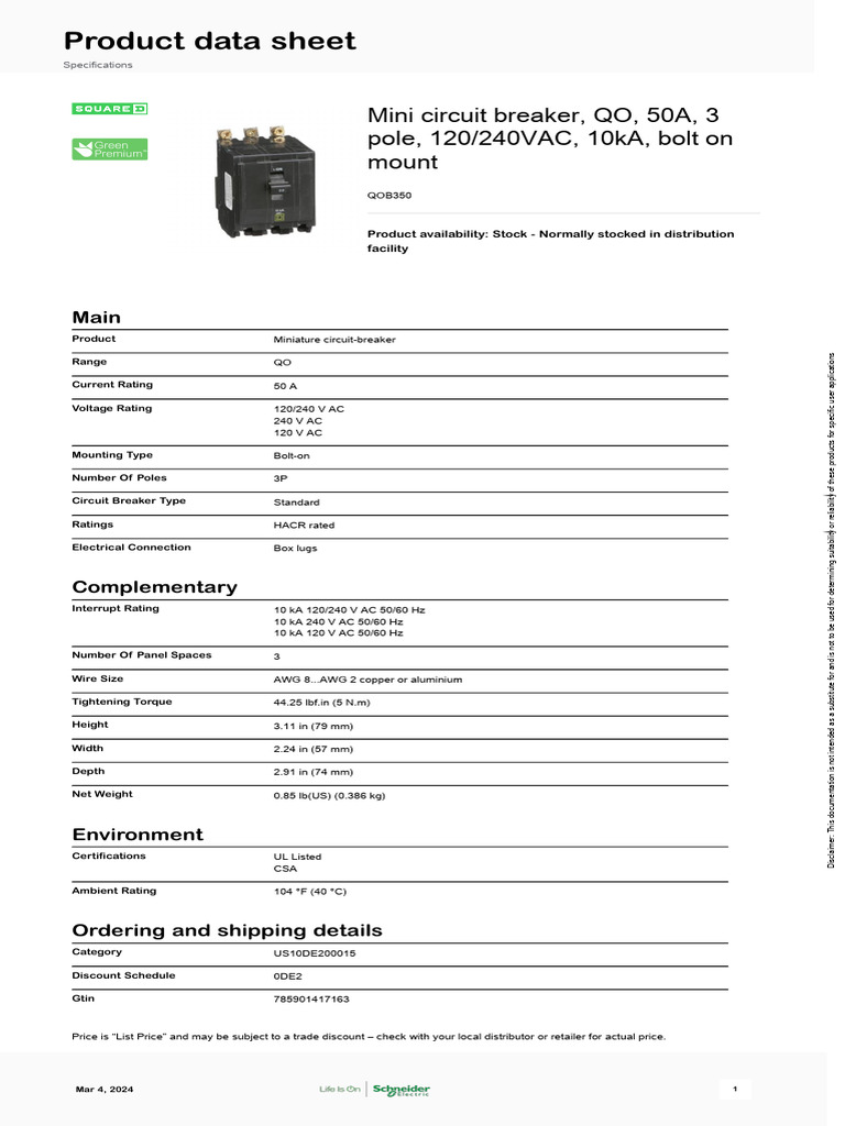 Schneider Electric - Square-D-QO-and-QOB-Miniature-Circuit-Breakers ...
