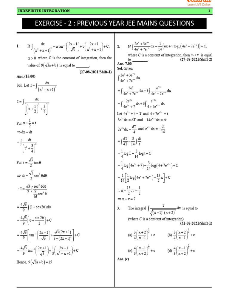 Indefinite Integration_(Ex.2) | PDF