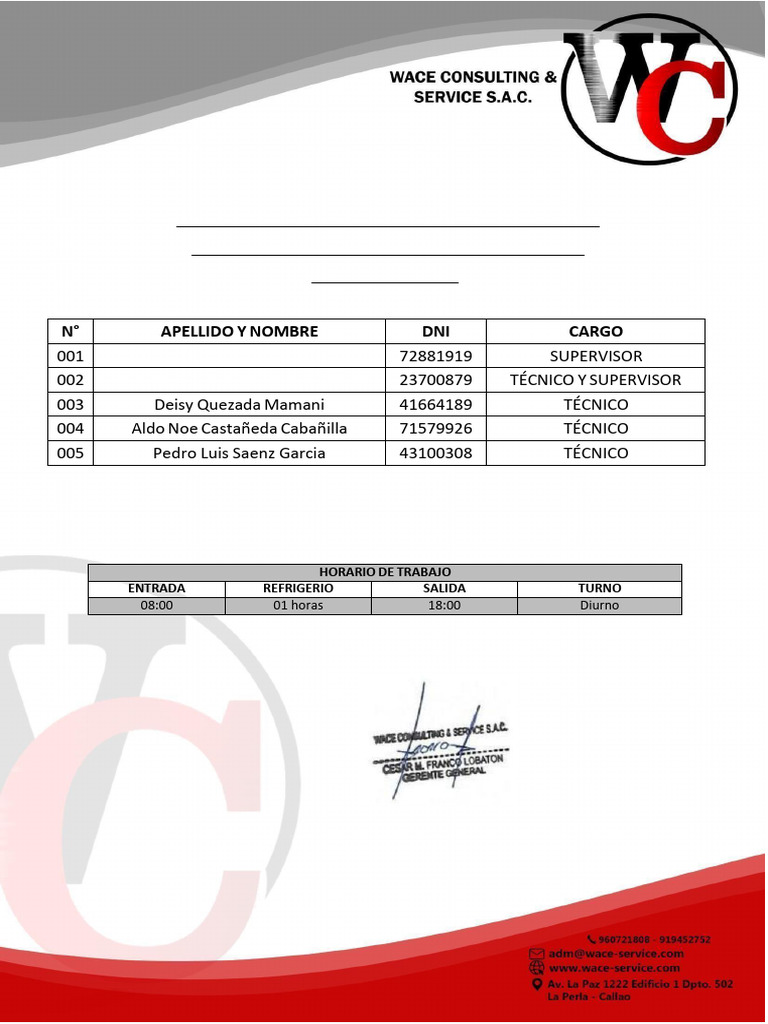 Lista Del Personal Asignado Al Trabajo de Estructuras Metálicas | PDF