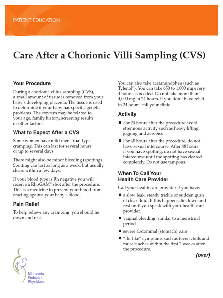 Care After A Chorionic Villi Sampling | PDF