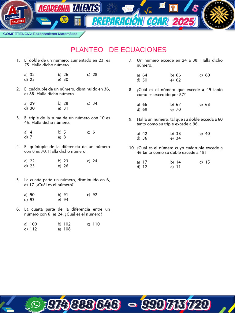 Planteo de Ecuaciones | PDF