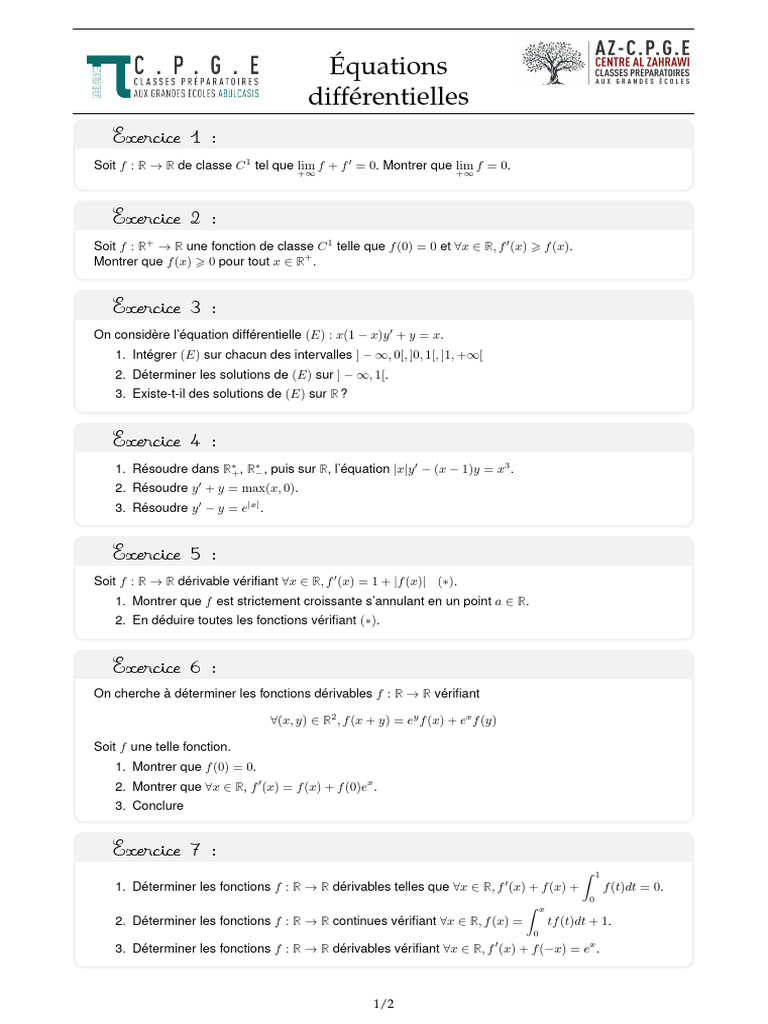 Serie 14 Equations Differentielles | PDF