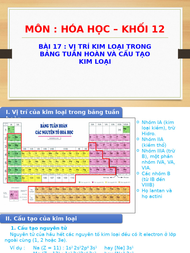 Bài 17. Vị Trí Kim Loại Trong Btn Và Cấu Tạo Kim Loại | PDF