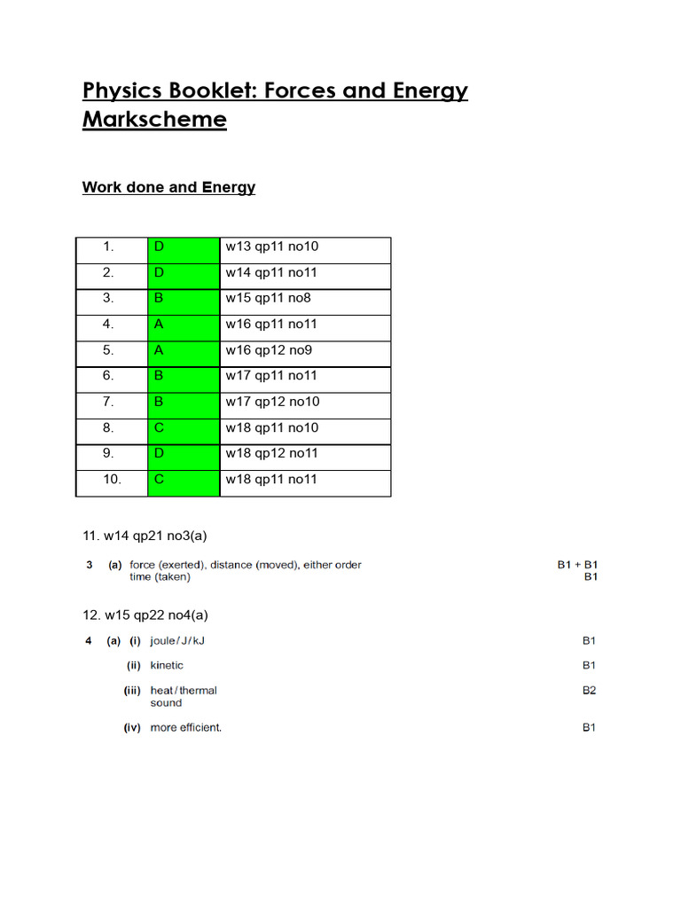 Physics Booklet Forces and Energy MS | PDF