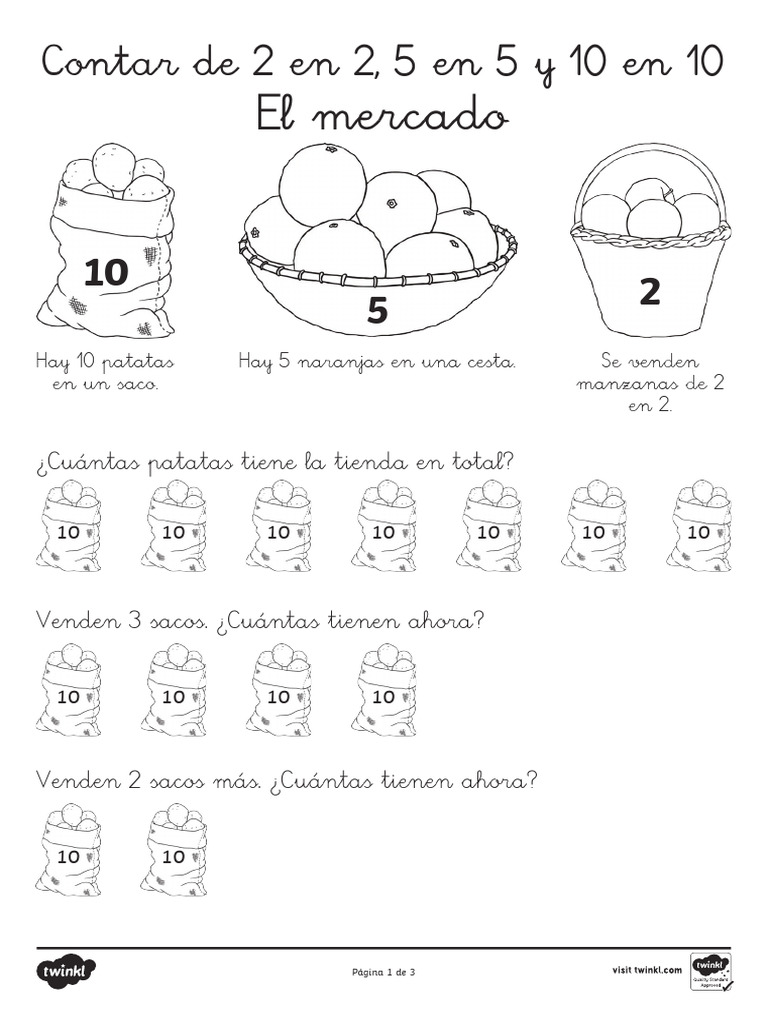 ES T N 2325 Contar de 2 en 2 5 en 5 y 10 en 10 El Mercado Ficha de Actividad - Ver - 1 | PDF