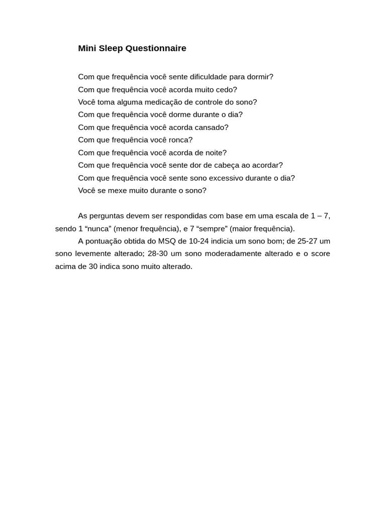 Mini Sleep Questionnaire | PDF